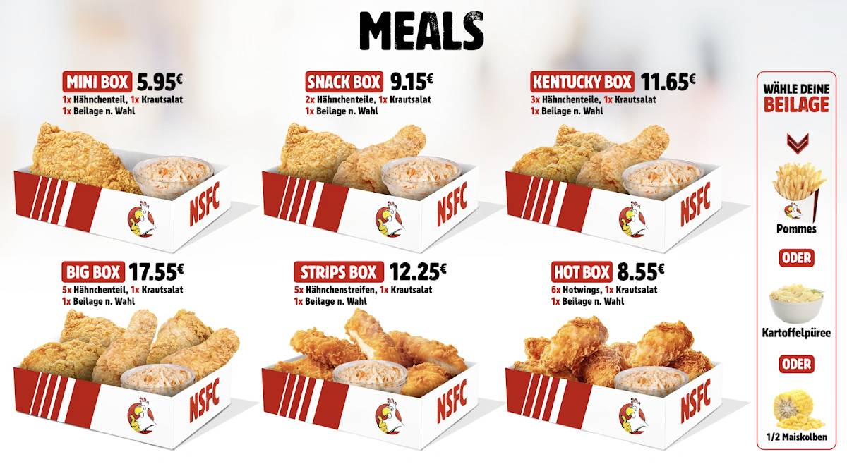 Menu at Nick‘s Fried Chicken fast food, Kaiserslautern