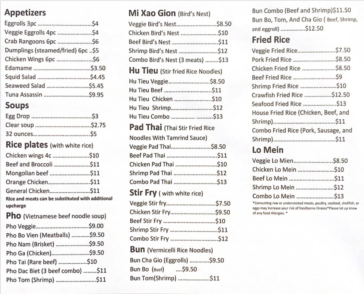 Menu at Ninja Express restaurant, Picayune