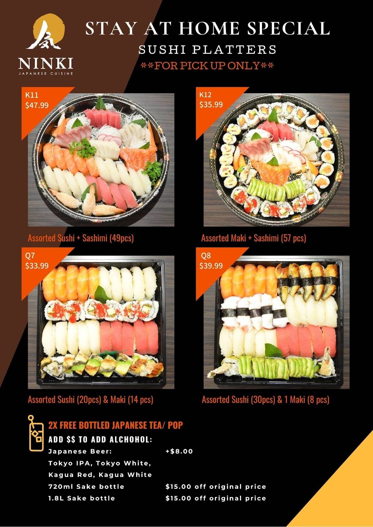 Menu at Ninki Sushi and Sake Lounge restaurant, Toronto