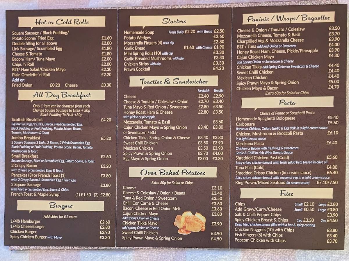 Menu at Niu Cafe, Glasgow, 6 Greenbank St