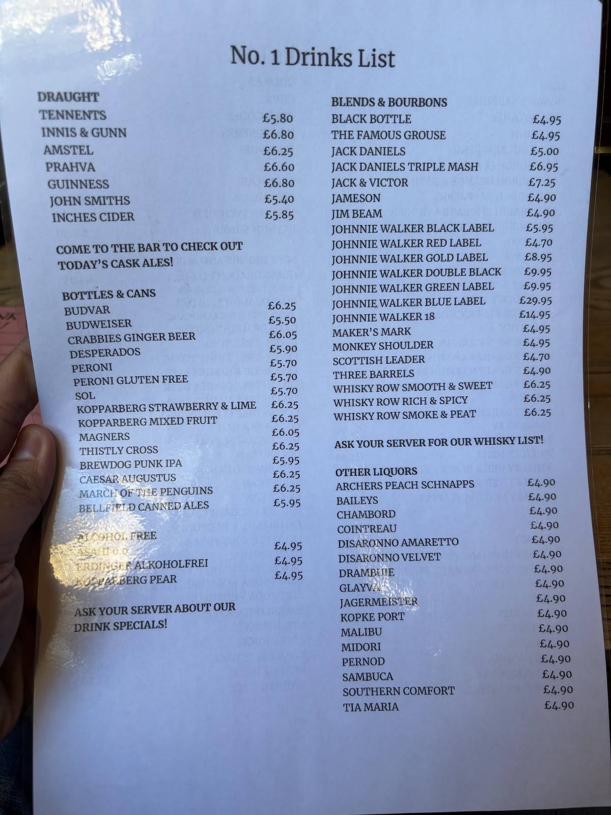 Menu at No. 1 High Street pub & bar, Edinburgh