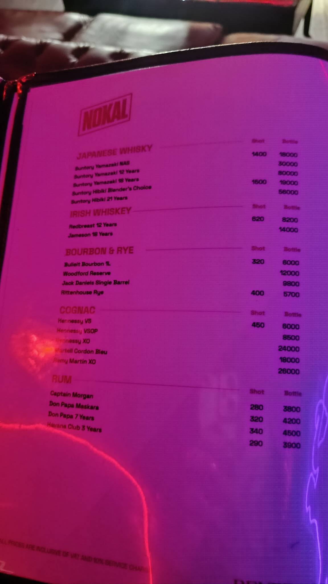 Carta del pub y bar Nokal Manila, Makati