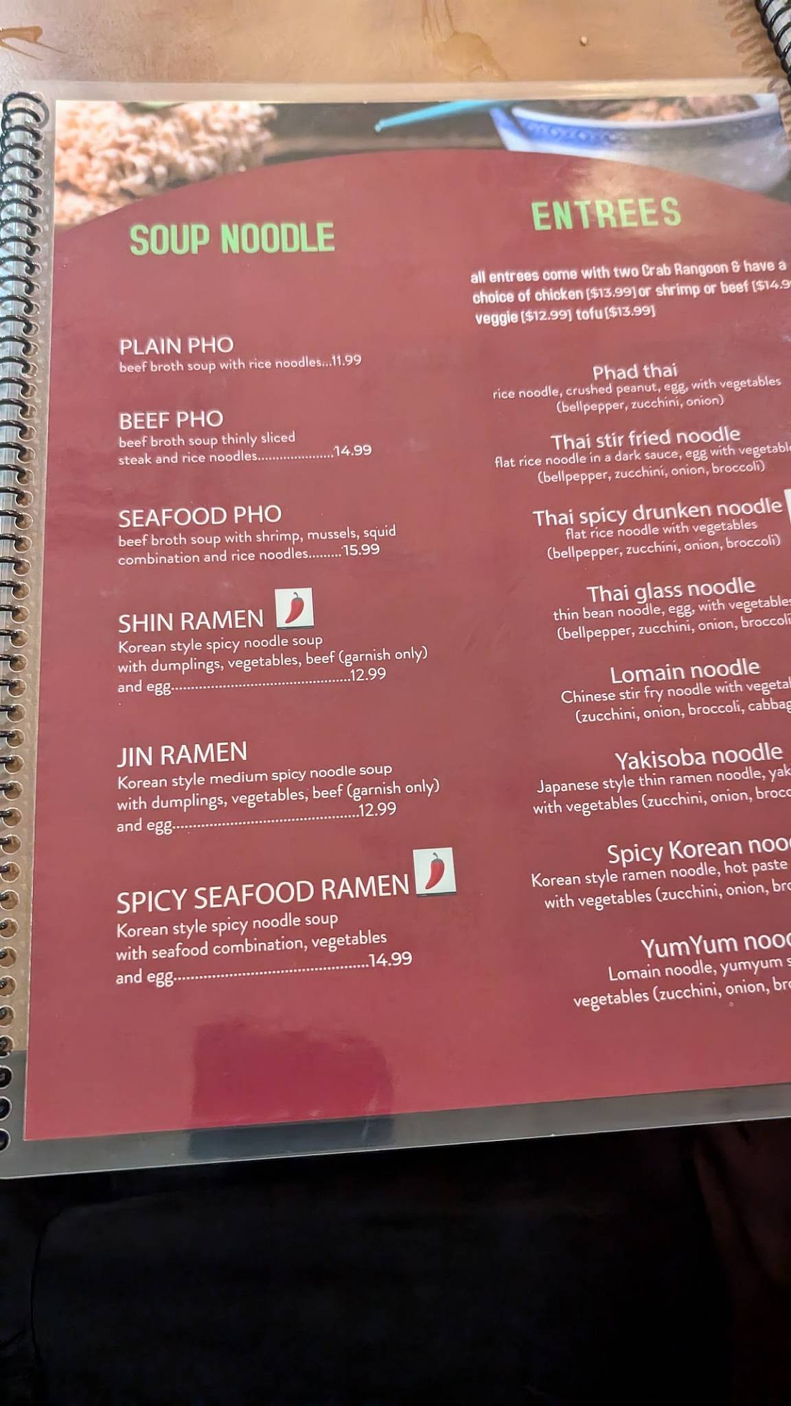 Menu at Noodle 21 restaurant, Branson