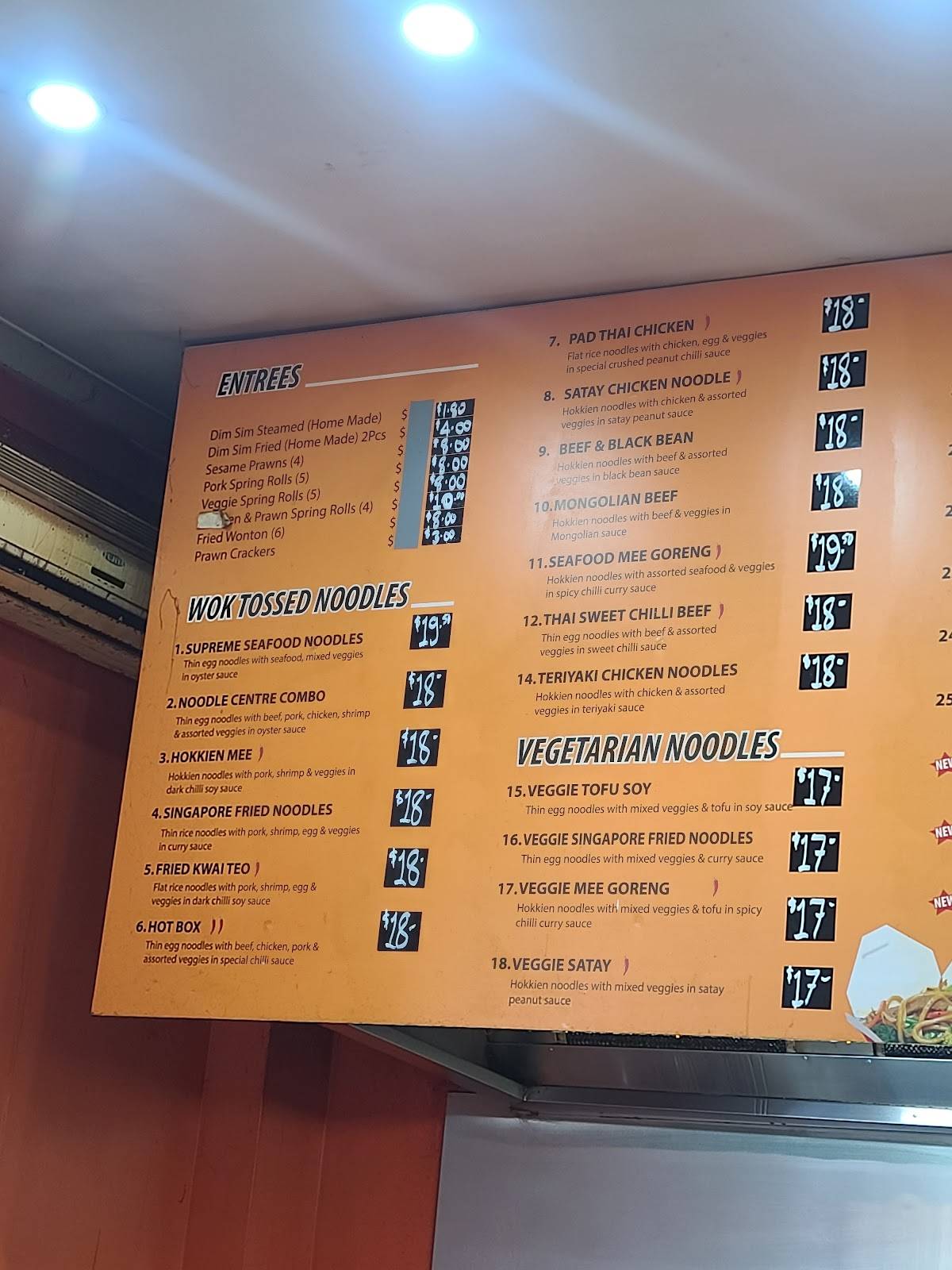 Menu at Noodle Centre restaurant, Kilmore