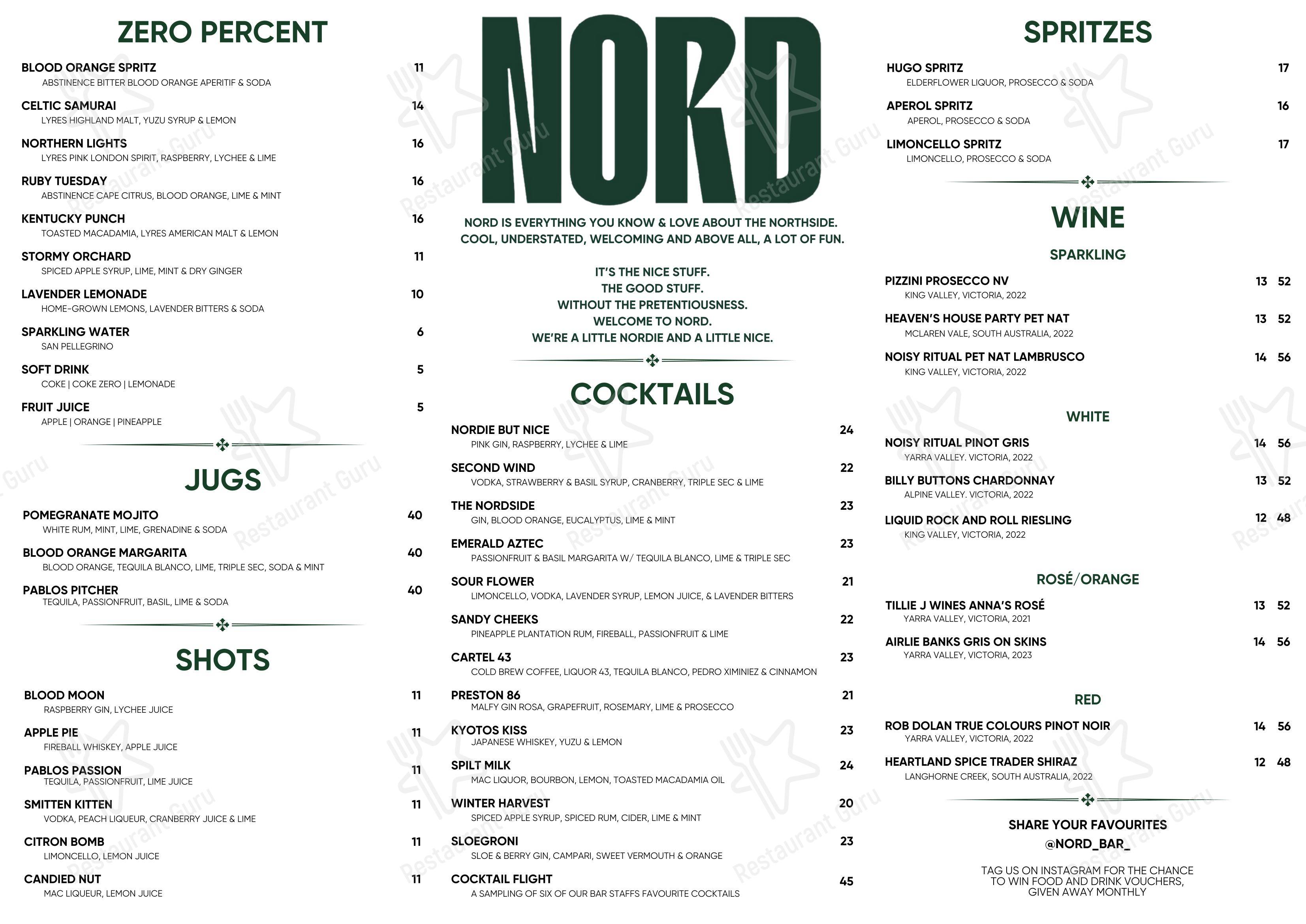 Menu at Nord Bar & Restaurant, Preston