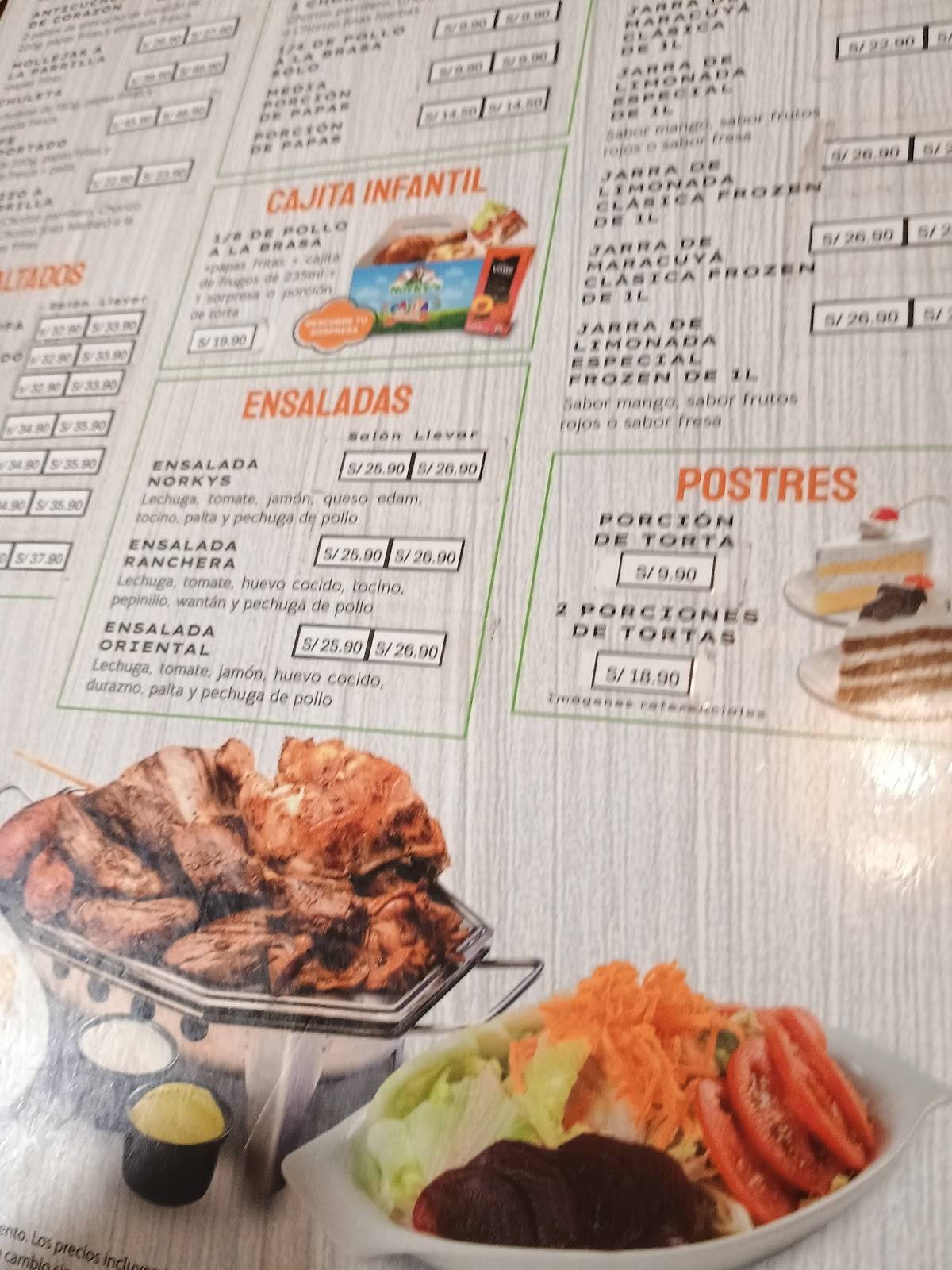 Carta del restaurante Norky's, Lima, Jirón del la Unión 748
