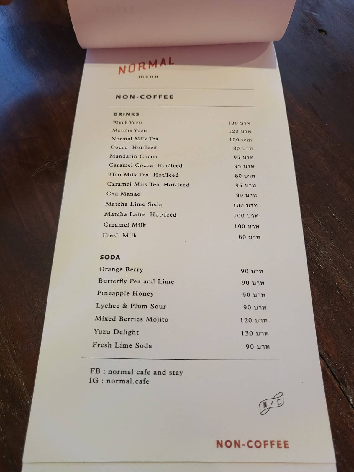 Menu at Normal Cafe, Bangkok