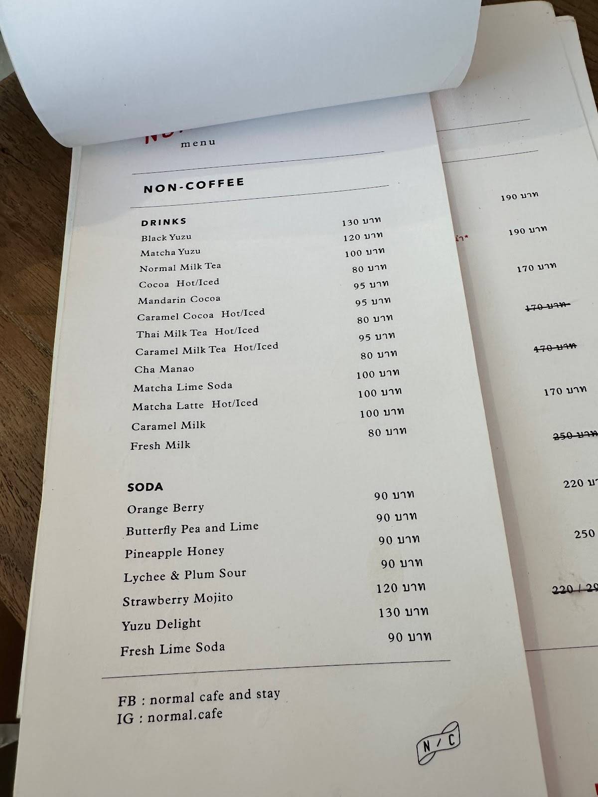 Menu at Normal Cafe, Bangkok