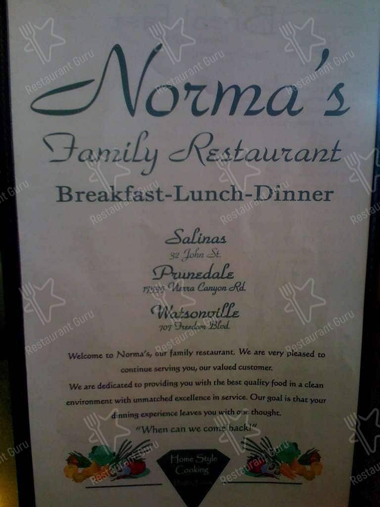 Menu at Norma's Family Restaurant, Watsonville, 707 Freedom Blvd #3810
