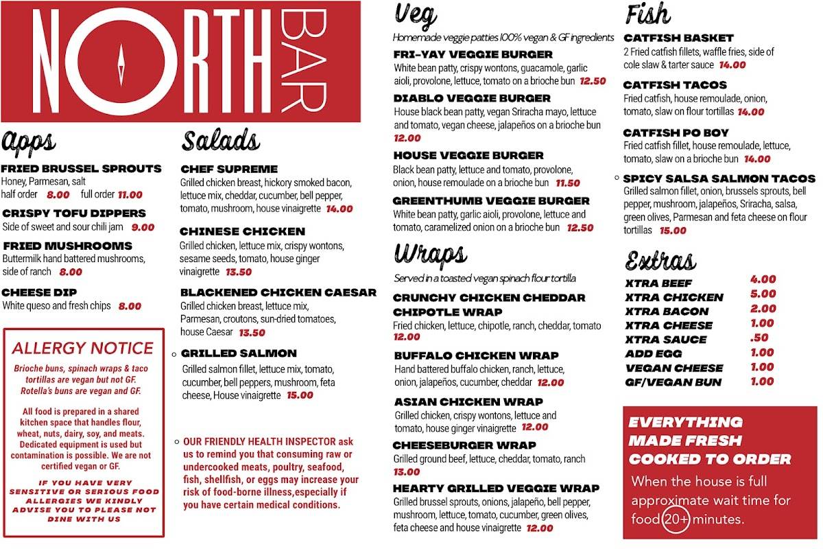 Menu at North Bar, North Little Rock, John F Kennedy Blvd