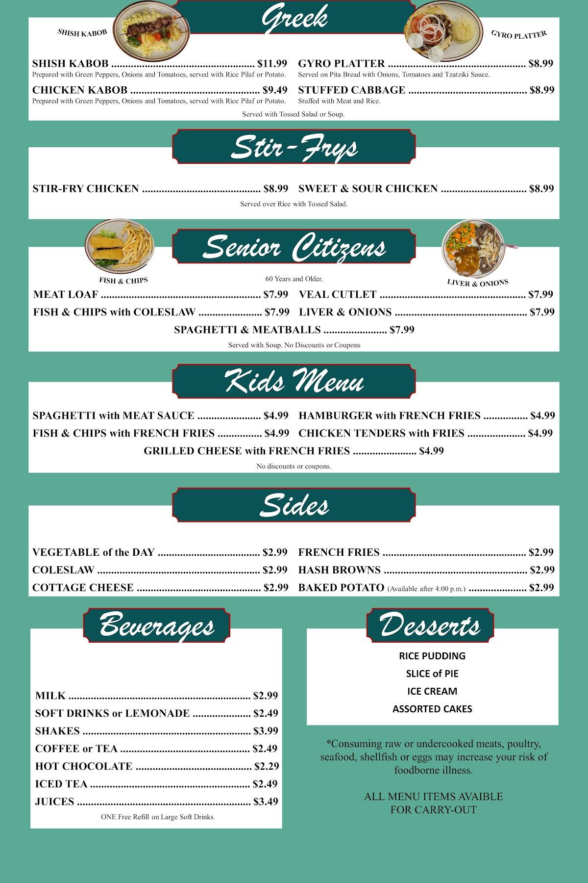 Menu at Canary's Family Restaurant, North Olmsted