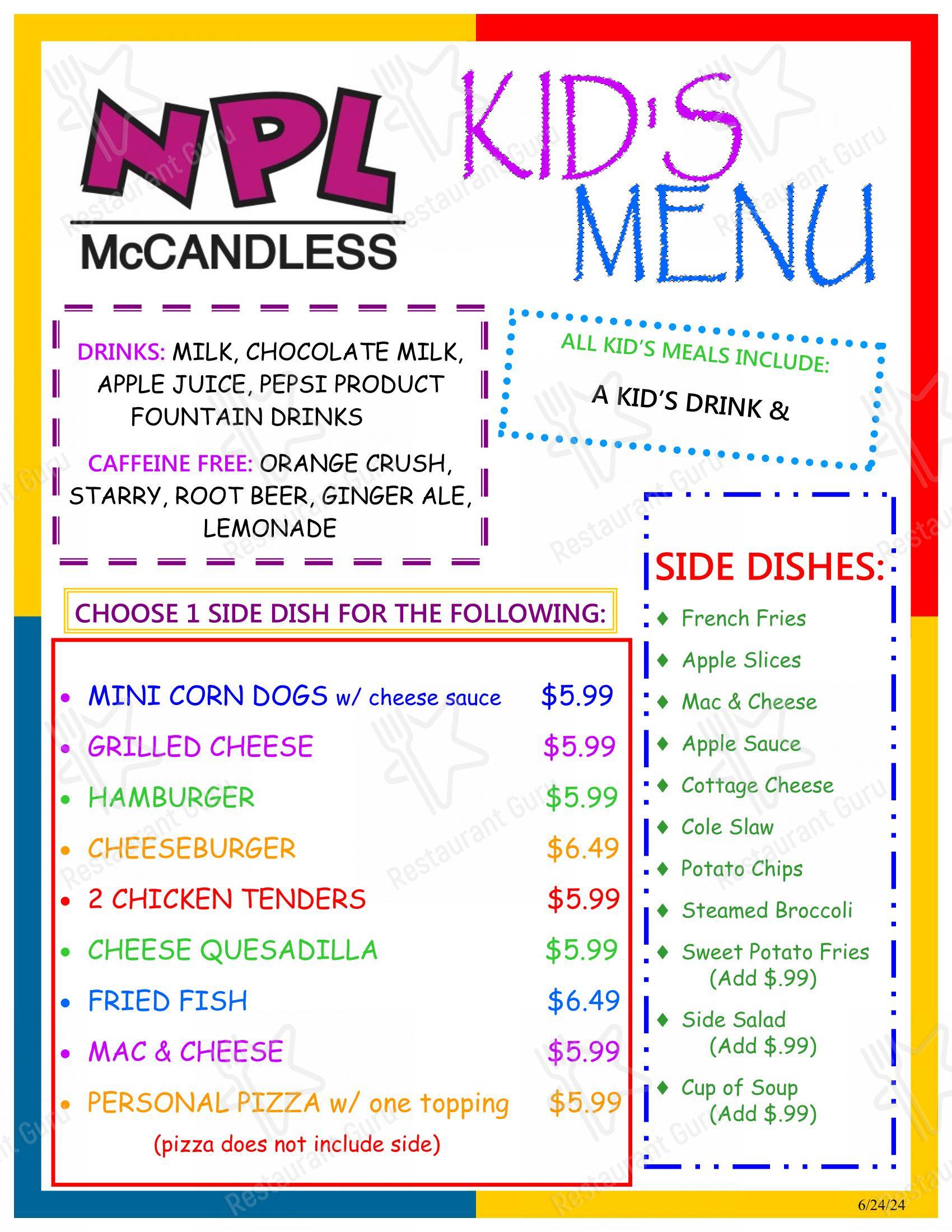 Menu at North Park Lounge McCandless restaurant, Pittsburgh, Babcock Blvd
