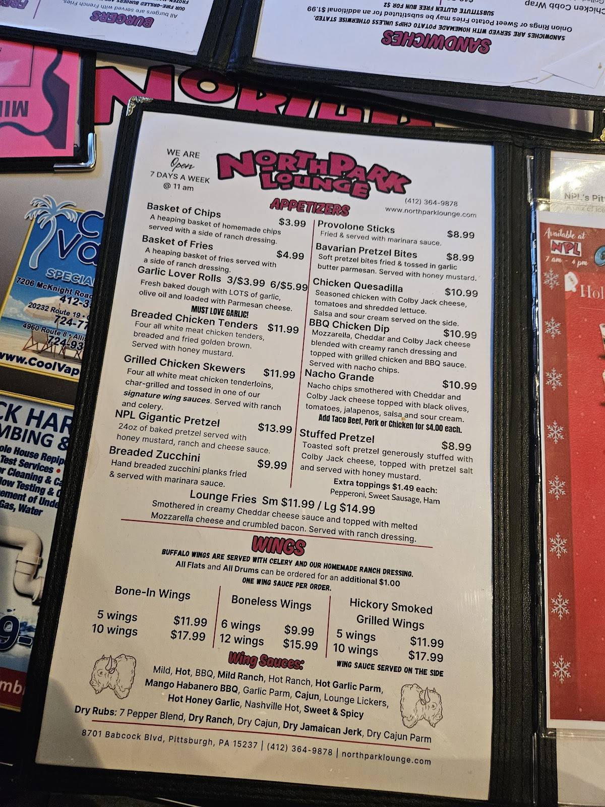 Menu at North Park Lounge McCandless restaurant, Pittsburgh, Babcock Blvd
