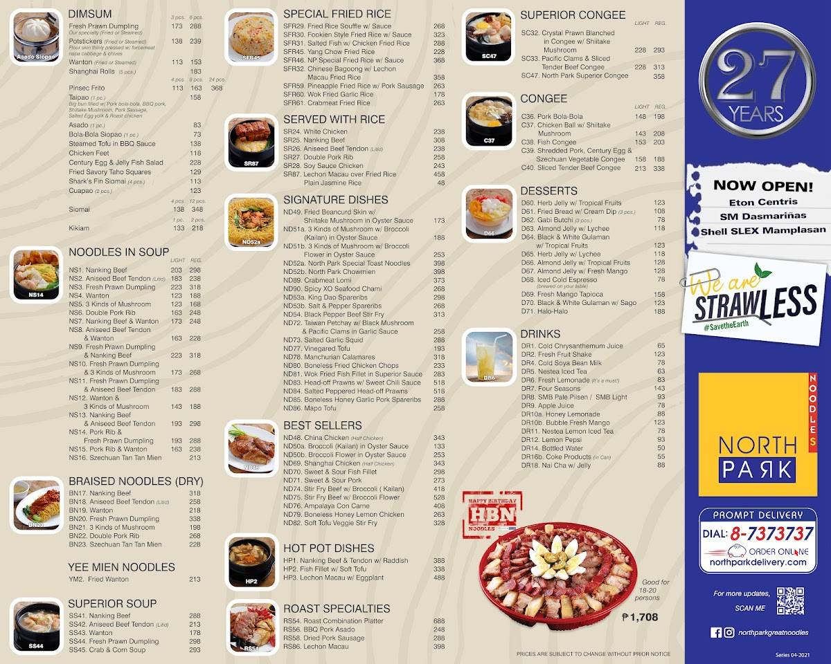 Menu at North Park restaurant, Manila, L.P. Leviste Street