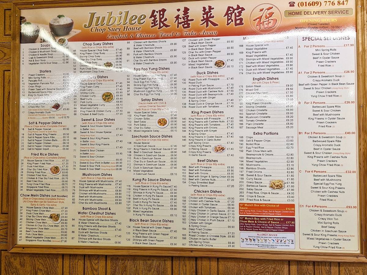 Menu At Jubilee Chop Suey House Restaurant Northallerton