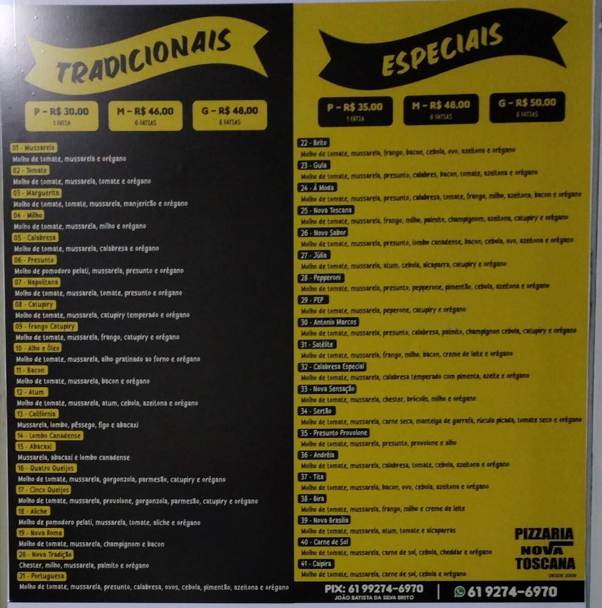 Menu em Nova Toscana Pizza pizzaria, Brasília