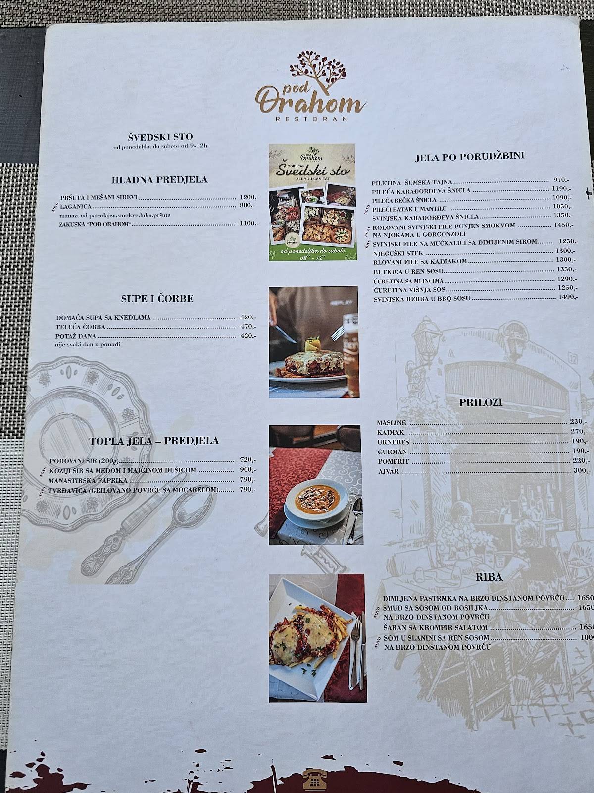 Menu at Pod Orahom restaurant, Novi Sad