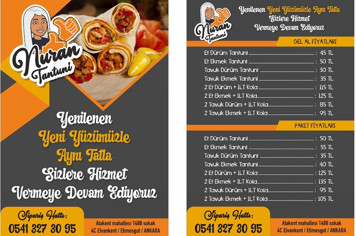 Menu at Nuran Tantuni restaurant, Ankara,. Sk. No:4 D:C