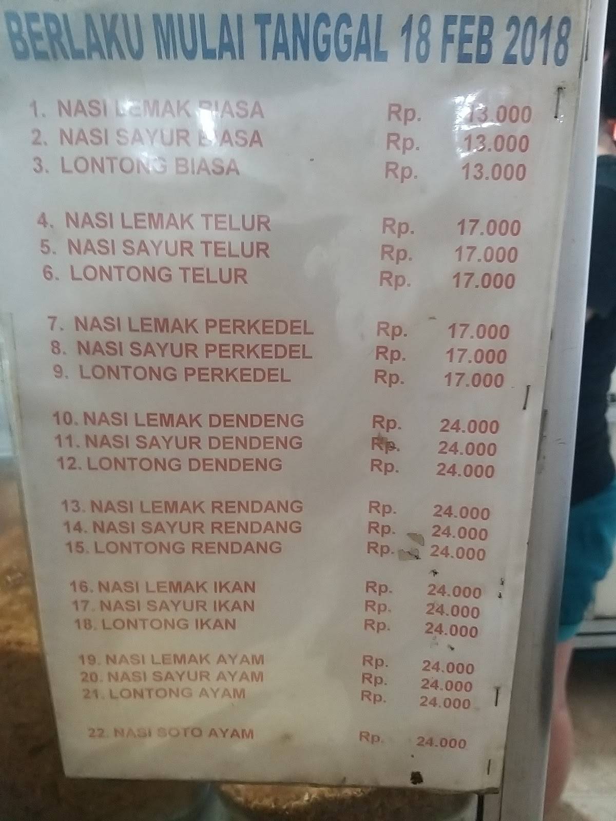 Menu at Nusa Indah Rumah Makan restaurant, Medan