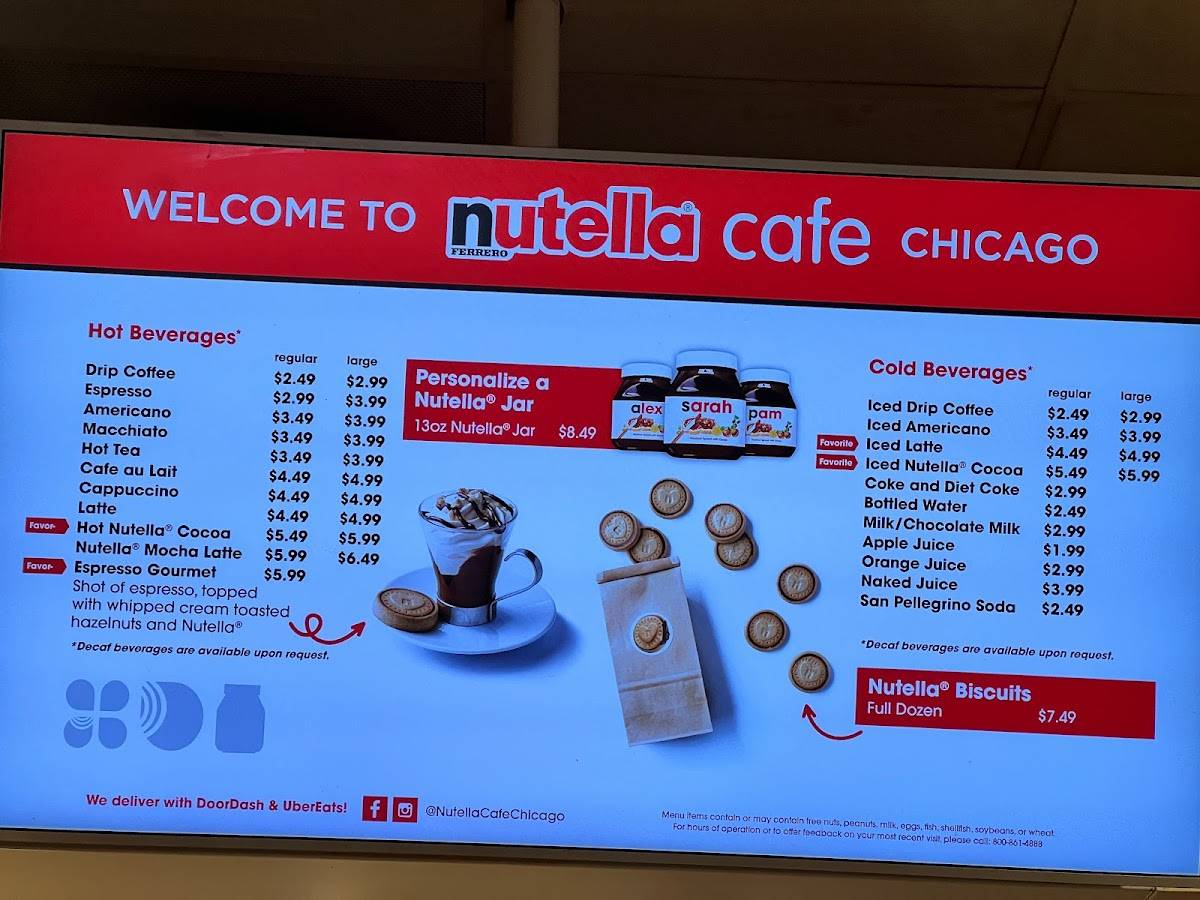 Menu at Nutella Cafe Chicago, Chicago