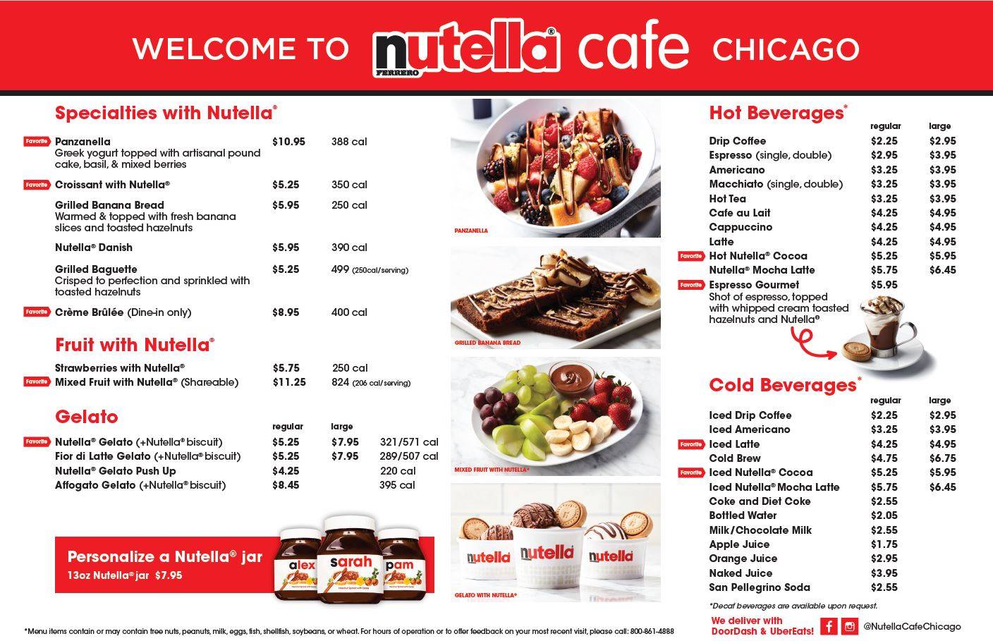 Menu at Nutella Cafe Chicago, Chicago