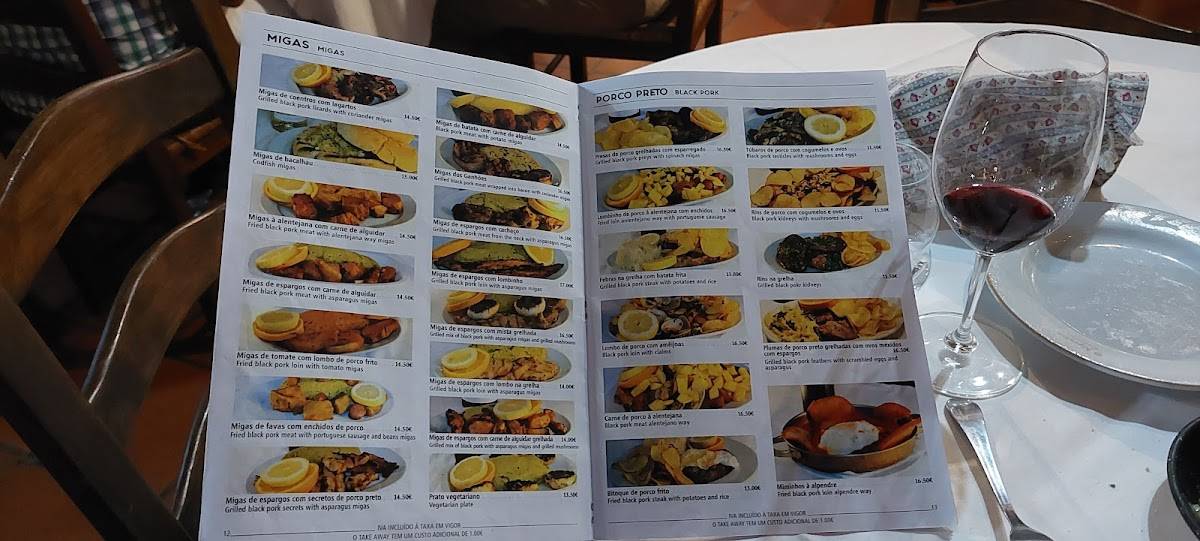 Menu at O Alpendre restaurant, Arraiolos