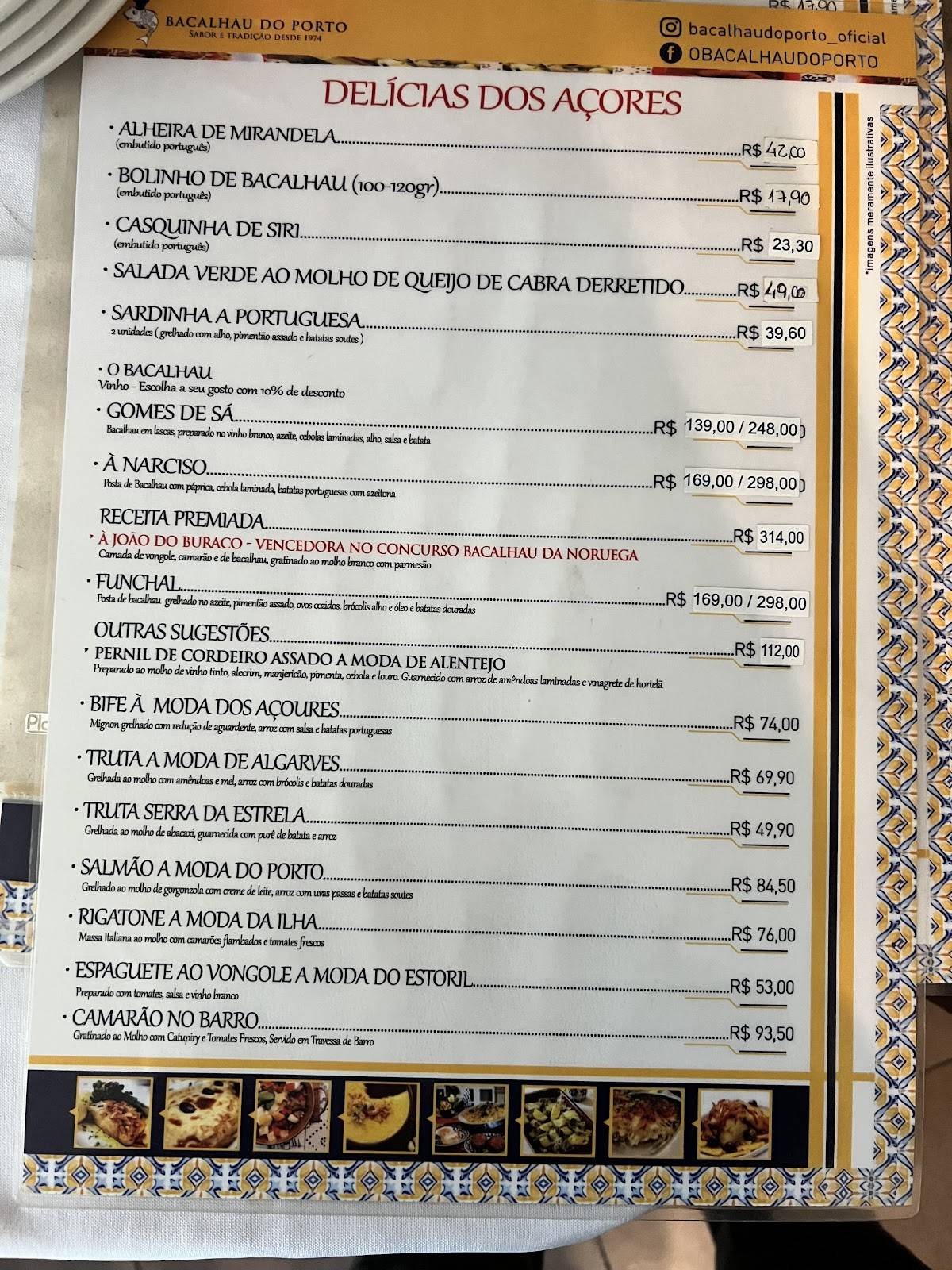 Carta del restaurante O Bacalhau do Porto, São Paulo