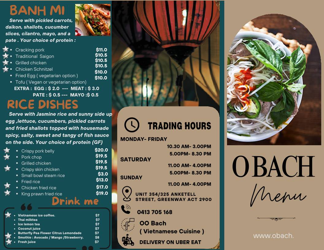 Menu at O Bach restaurant, Greenway