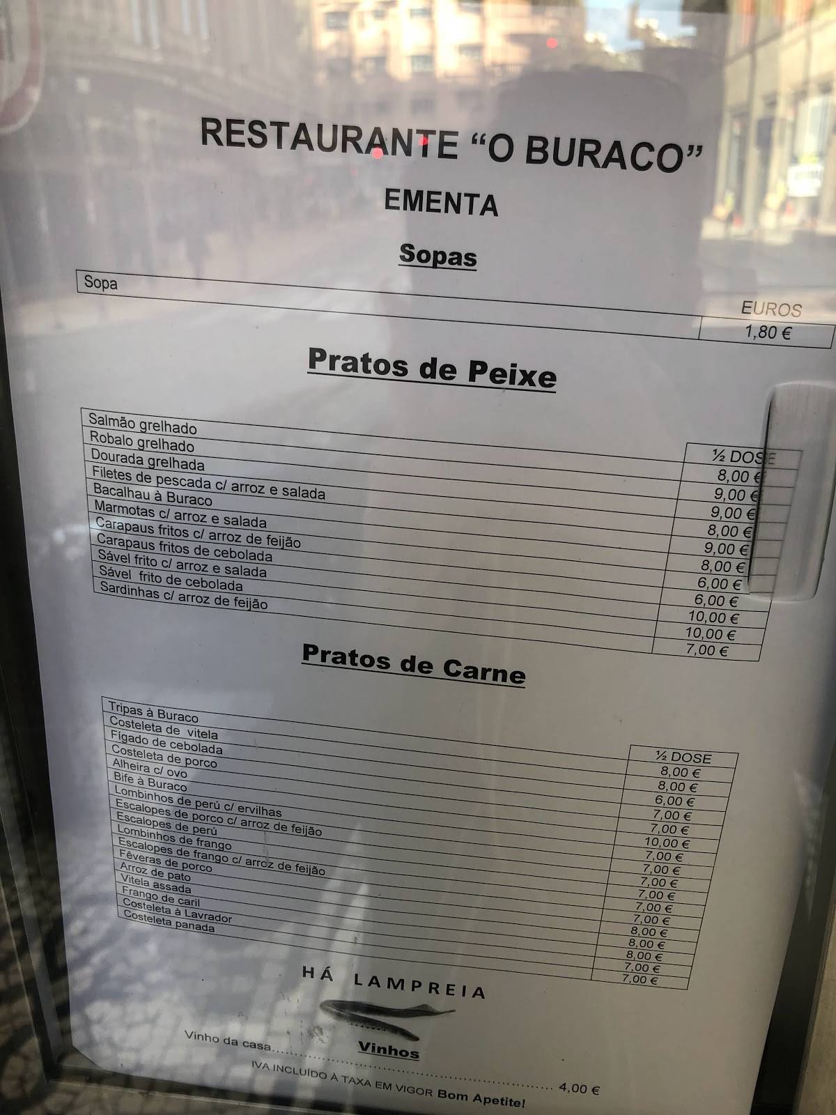 Menu at O Buraco restaurant, Porto