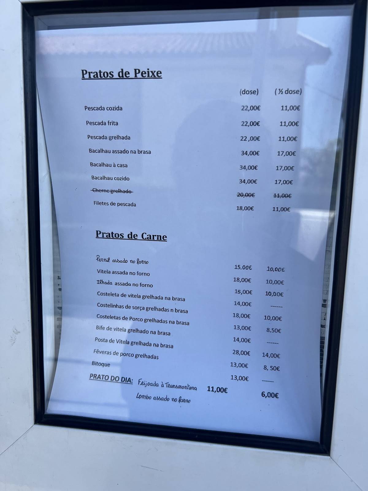 Menu em O Manco restaurante, Chaves