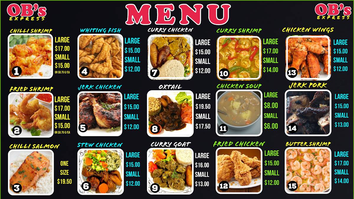 Menu at OB's Express restaurant, Valley Stream