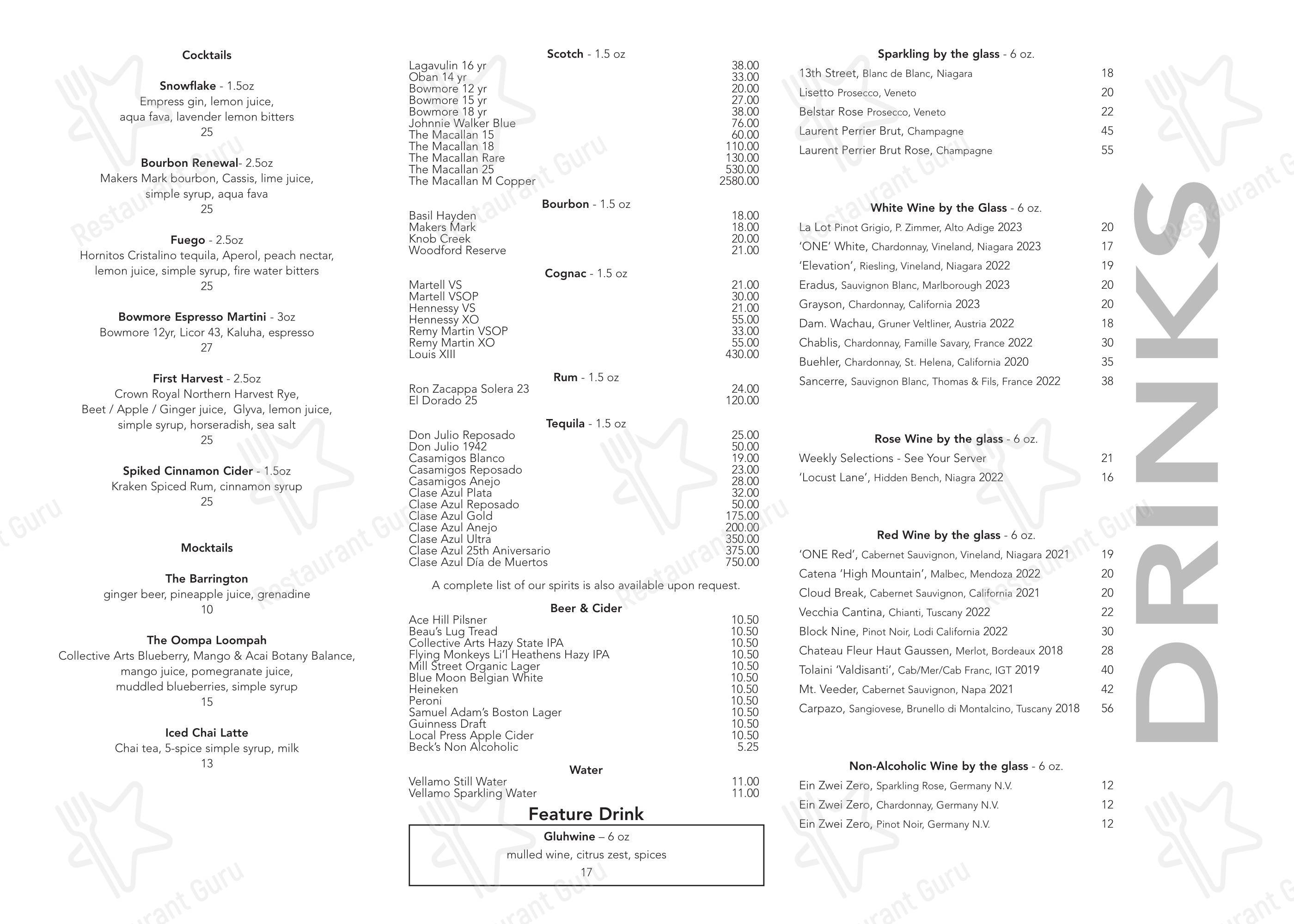 Menu at ONE Restaurant, Toronto