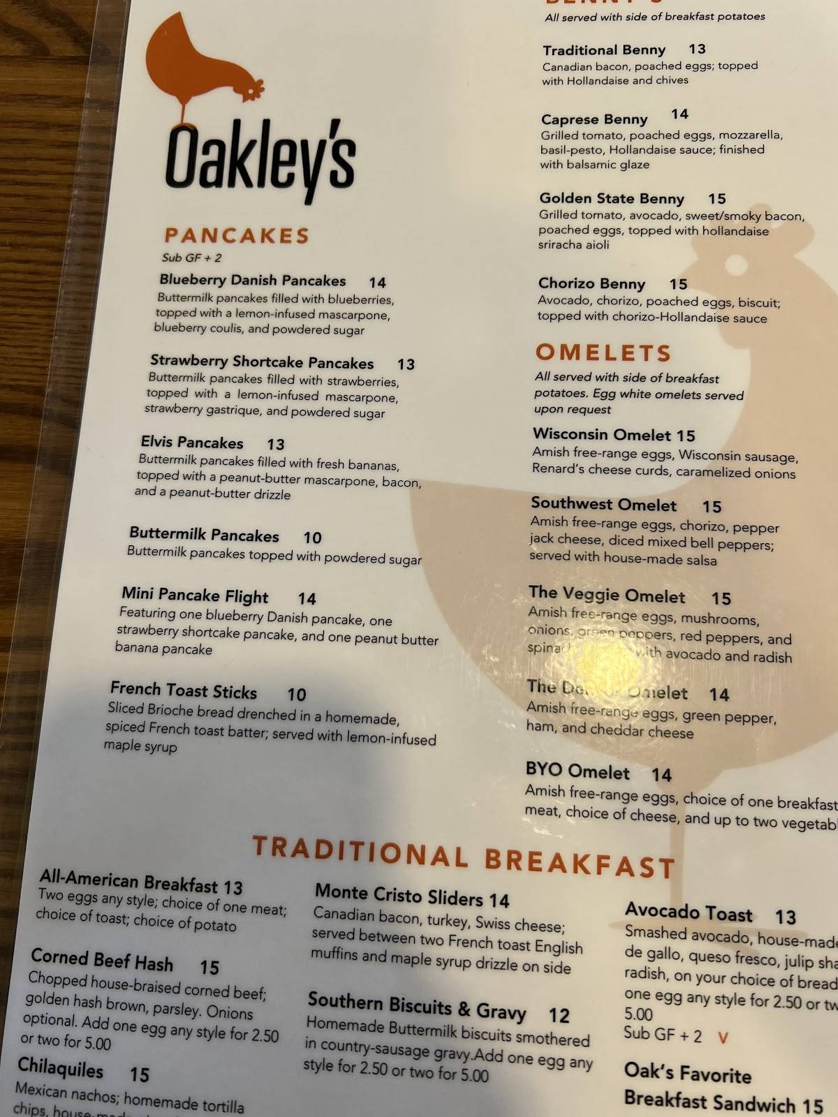 Menu at Oakley’s (Brunch At The Oaks) pub & bar, De Pere