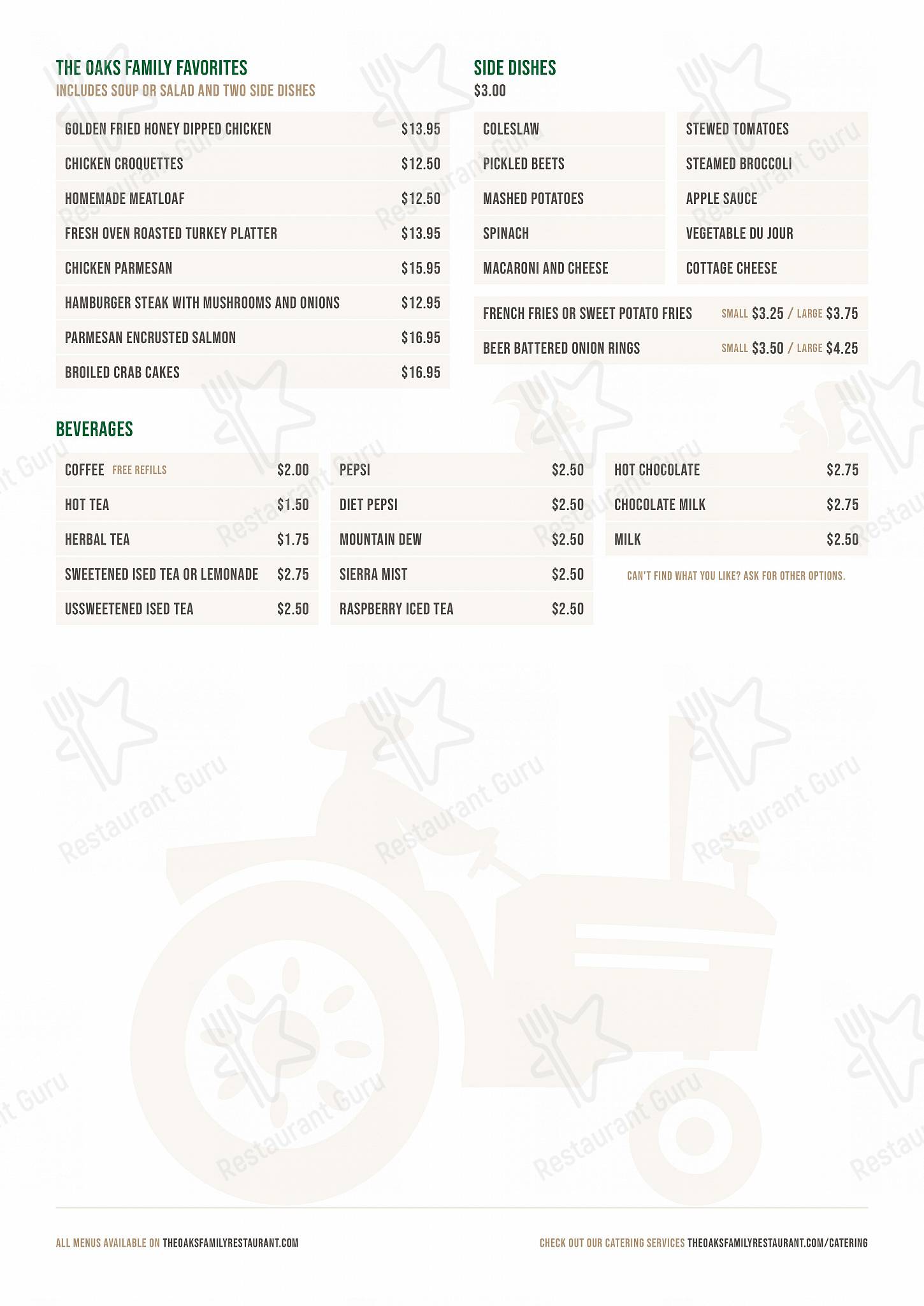 Menu at The Oak's Family Restaurant, Plumsteadville