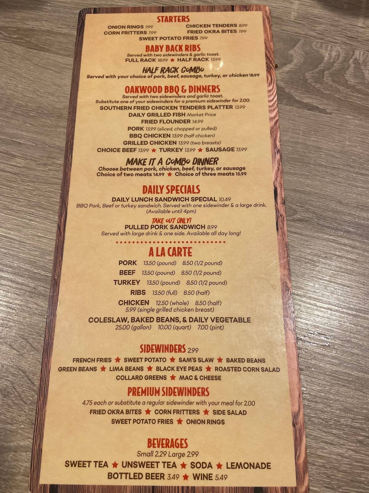 Menu at Oakwood Express Smokehouse & Grill BBQ, Wildwood