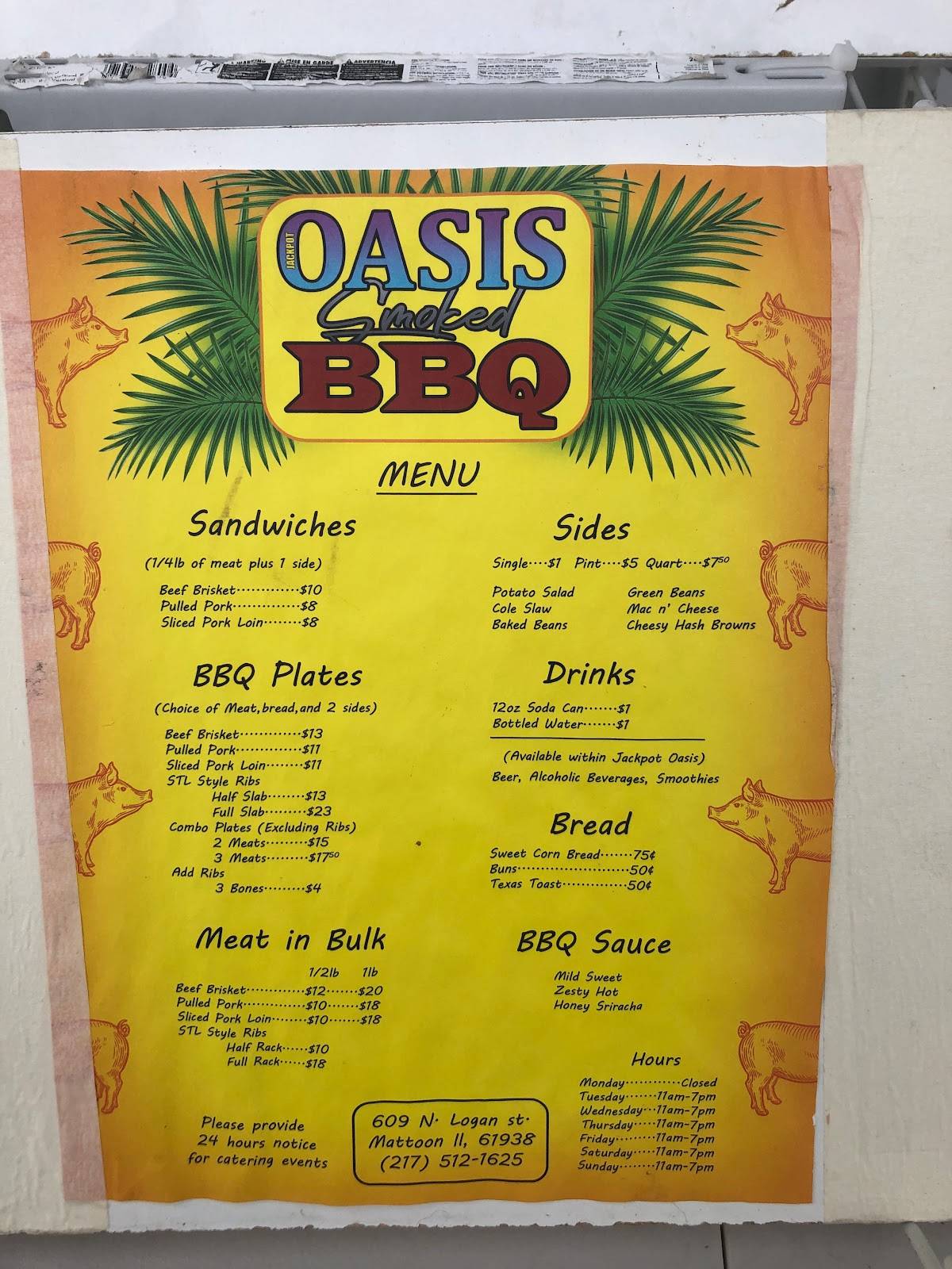 Menu at Oasis BBQ, Mattoon