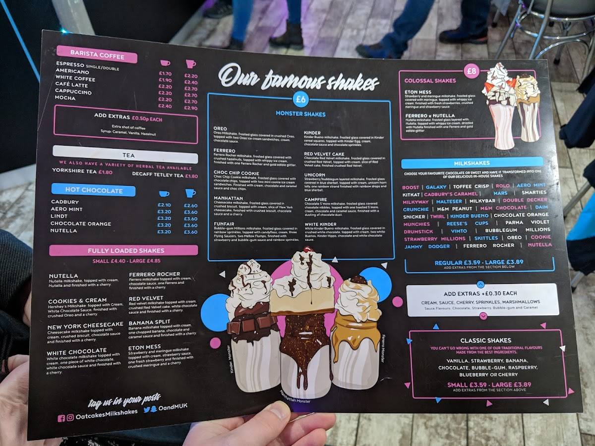 Menu at Oatcakes & Milkshakes desserts, Stone