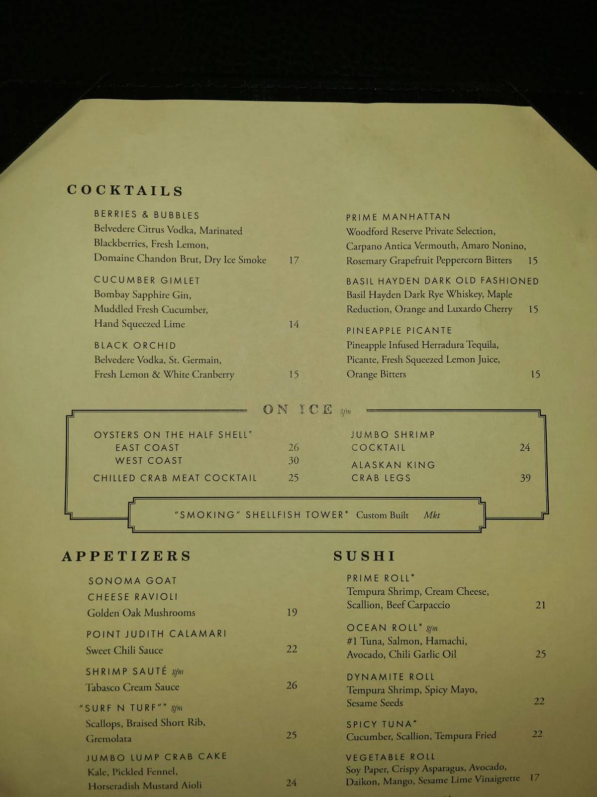 Menu at Ocean Prime steakhouse, Phoenix, E High St #115