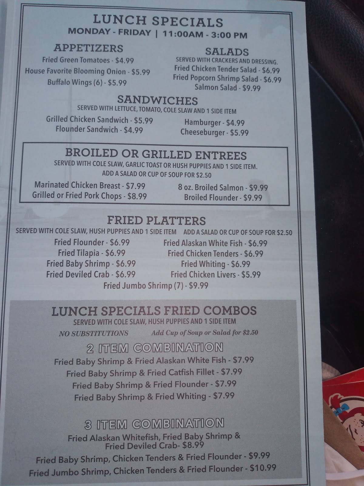 Menu at Ocean View Seafood Restaurant, Columbia, Broad River Rd