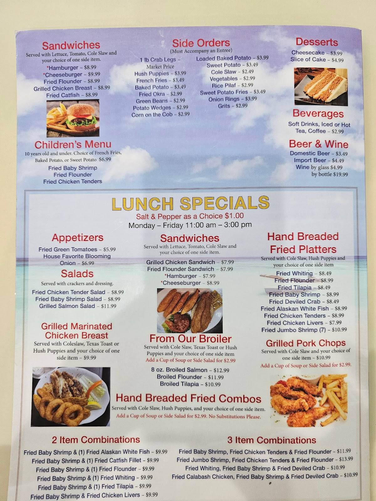 Menu at Ocean View Seafood Restaurant, Columbia, Broad River Rd