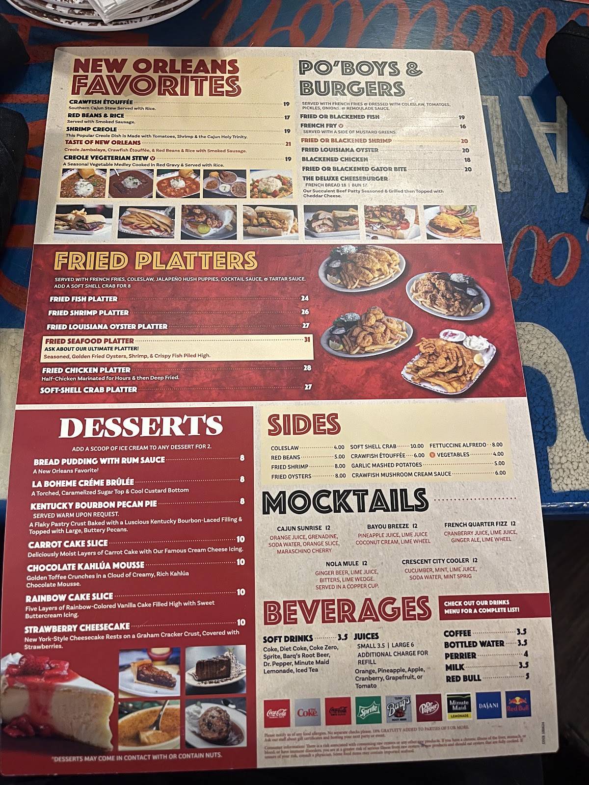 Menu at Oceana Grill restaurant, New Orleans, 739 Conti St