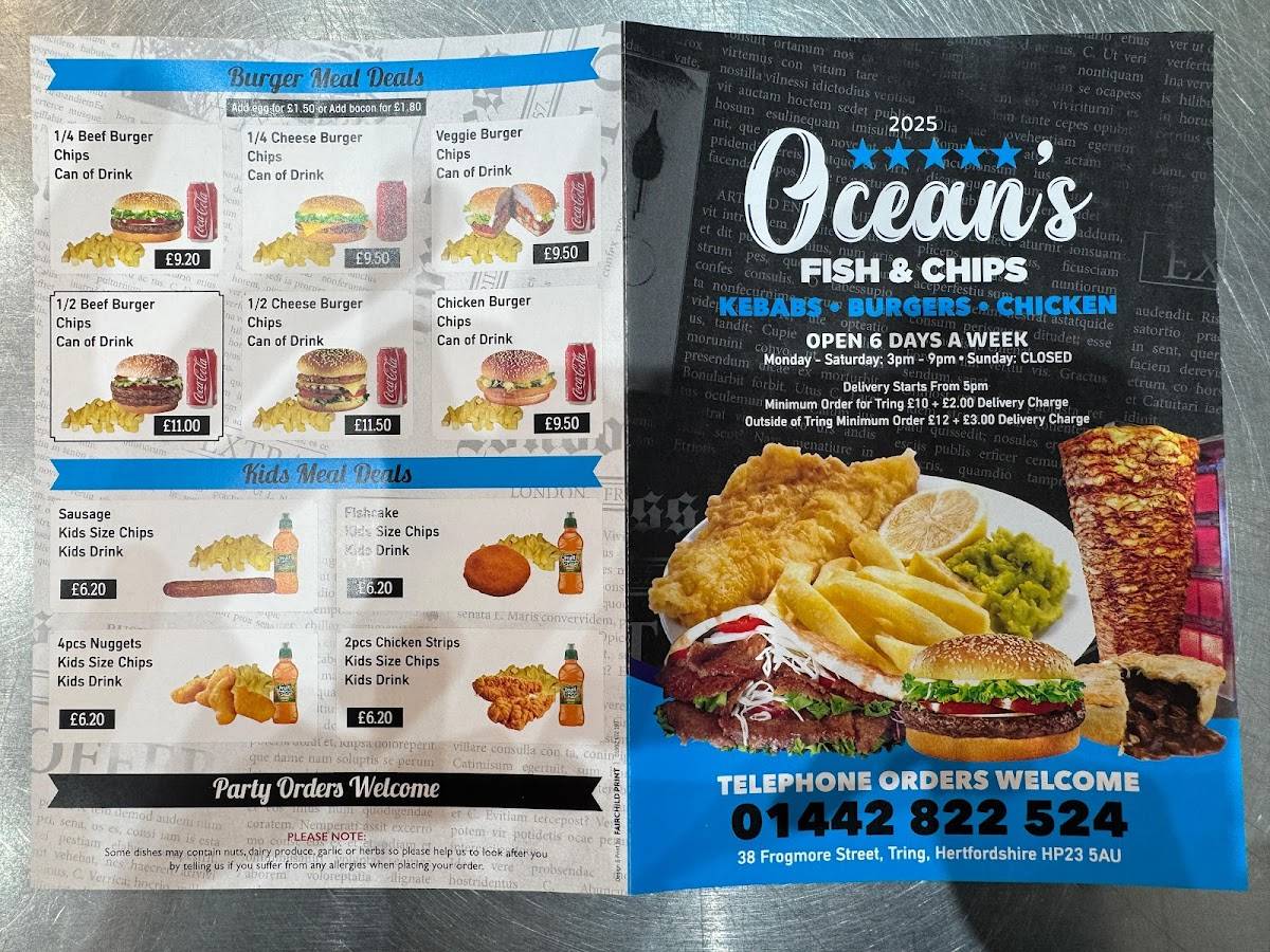 Menu at Ocean's Fish And Chips fast food, Tring