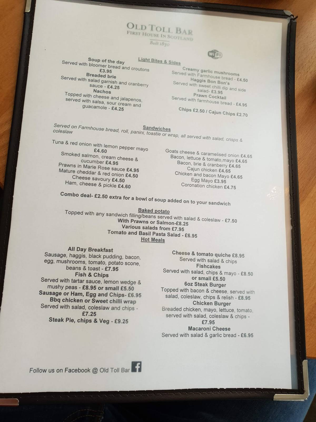 Menu at Old Toll Bar Cafe, Gretna, B7076