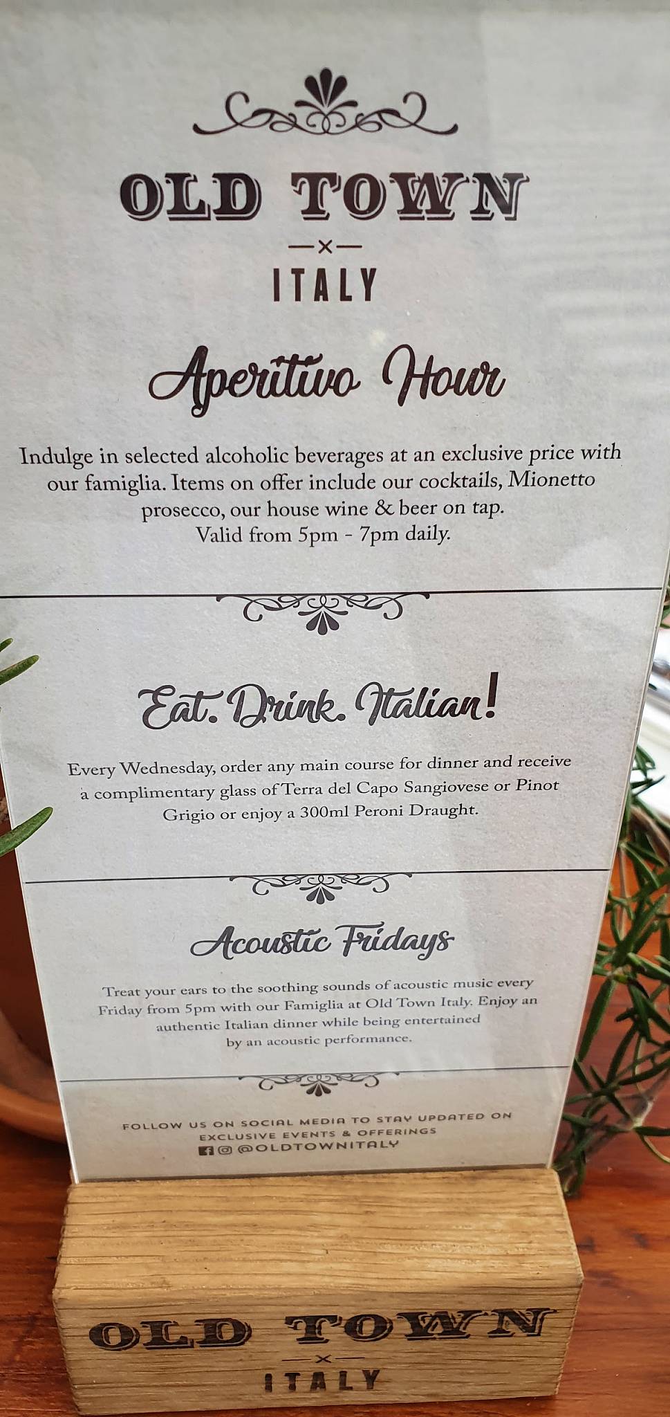 Menu at Old Town Italy Constantia restaurant, Cape Town, Shop 12