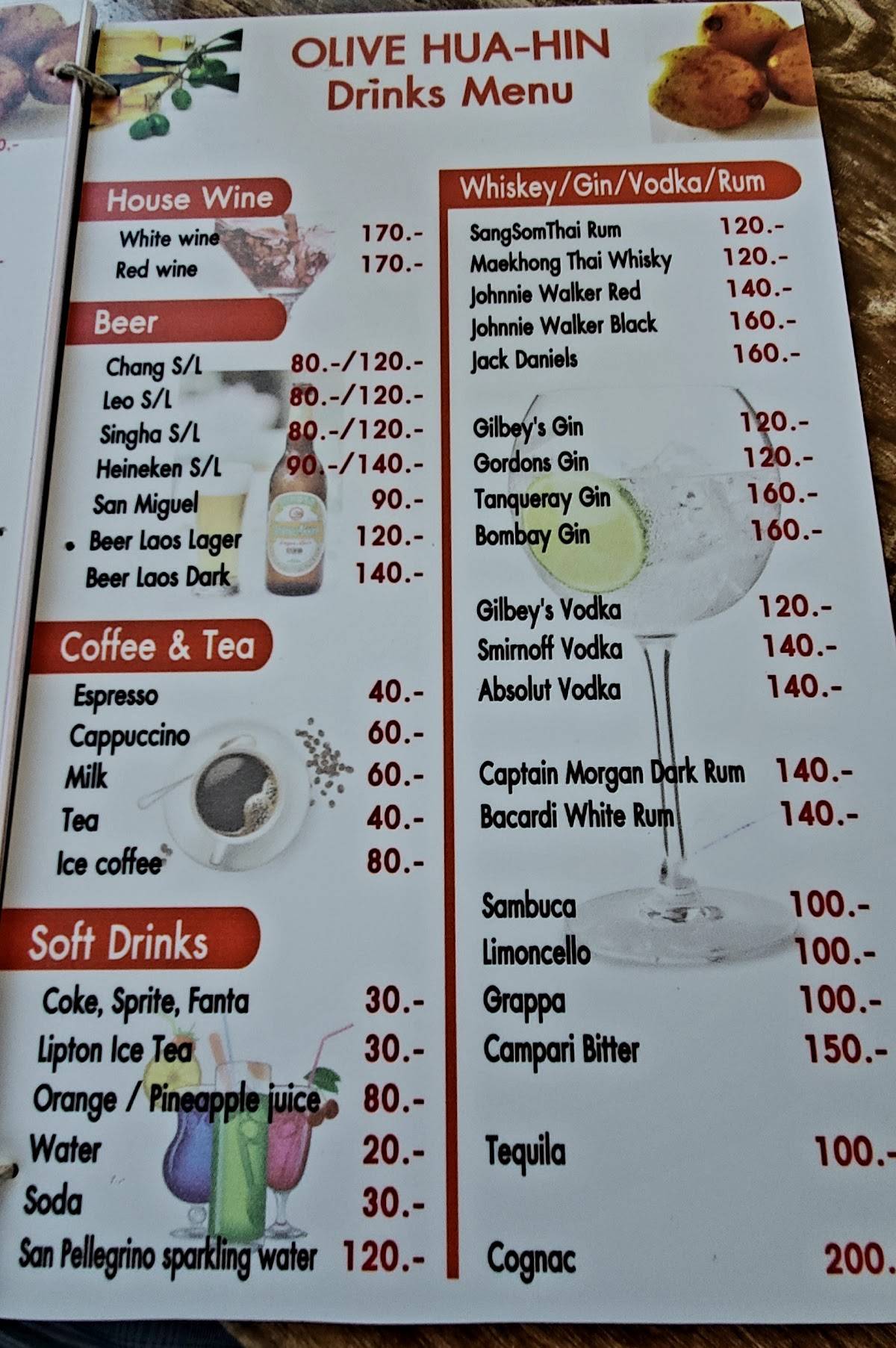 Menu at Olive Hua Hin Restaurant, Nong Kae
