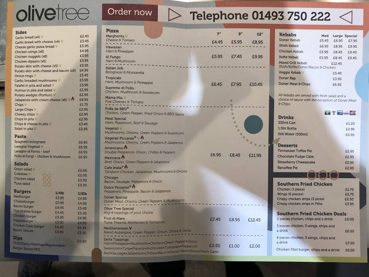 Menu at Olive Tree pizzeria, Acle