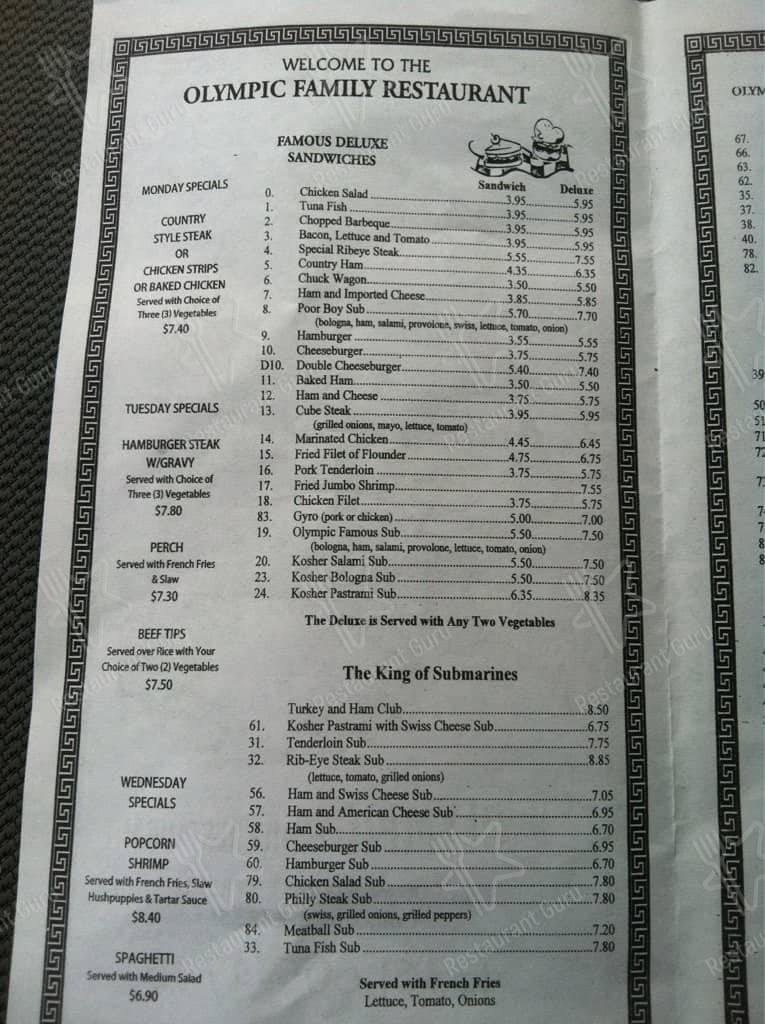 Menu at Olympic Family Restaurant- COLFAX, Colfax, W Market St