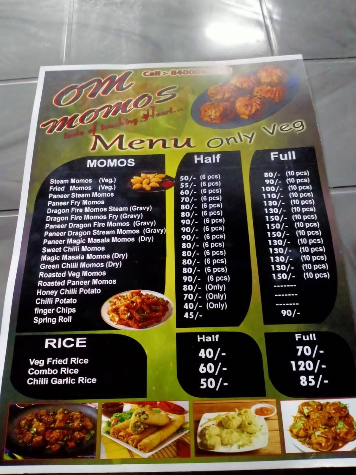 Menu at Om Momos, Unnao