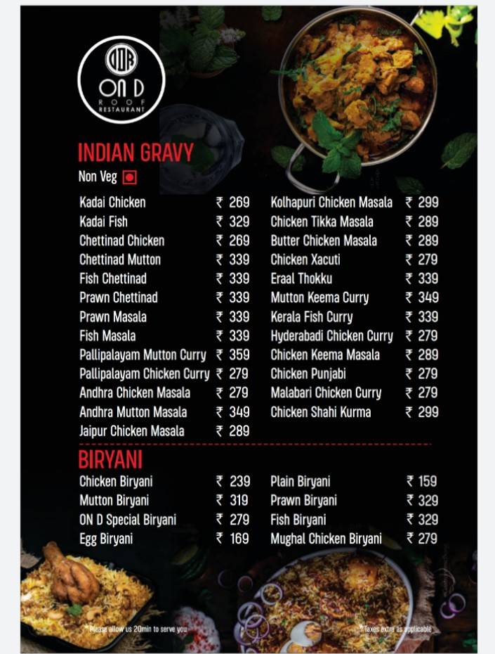 Menu at On DE Roof Restaurant (chennai), Chennai