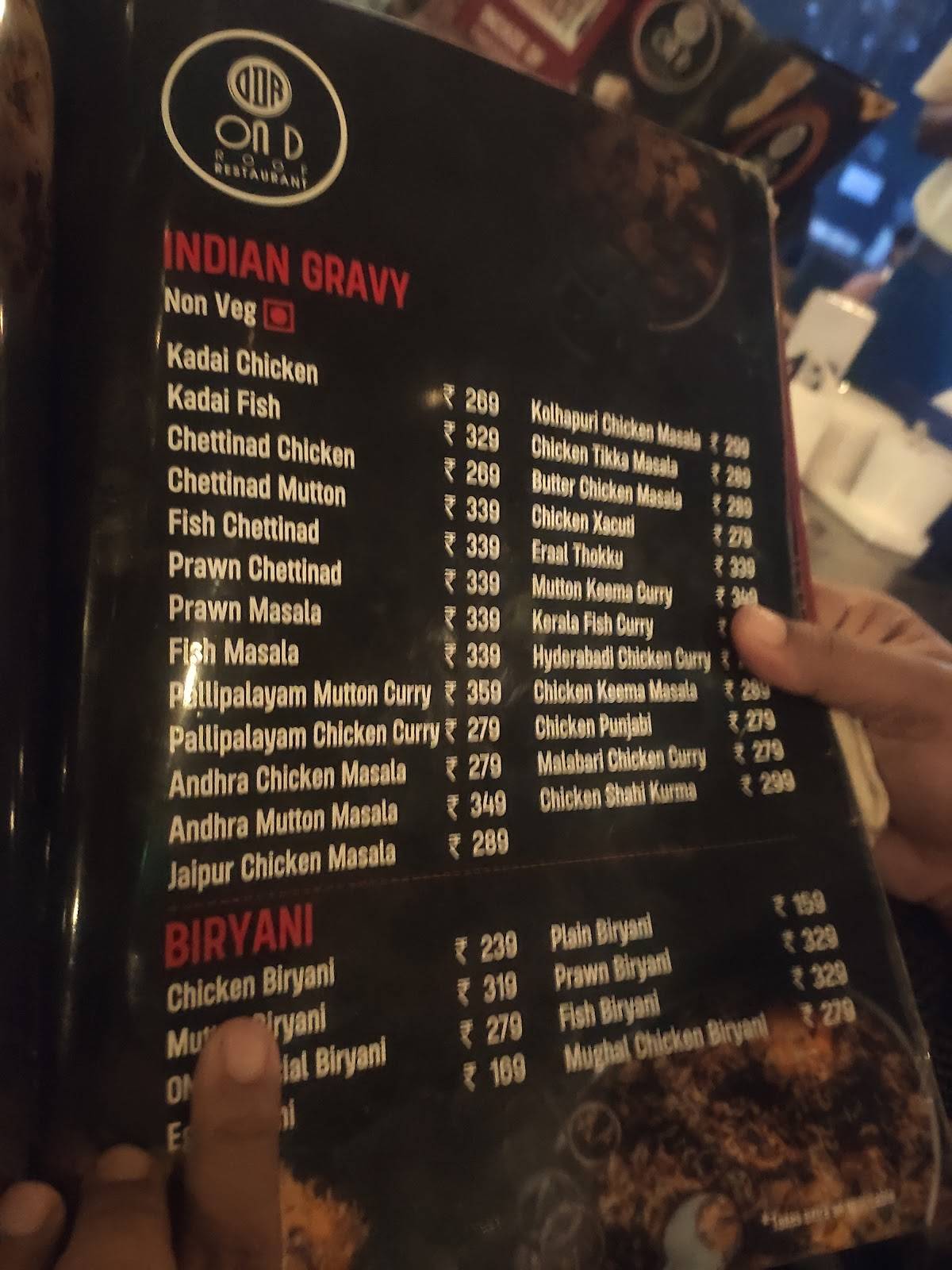 Menu at On DE Roof Restaurant (chennai), Chennai